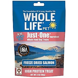 Whole Life Pet Just One Salmon - Dog Treat Or Topper - Human Grade, Freeze Dried, One Ingredient - Protein Rich, Grain Free, Made in The USA