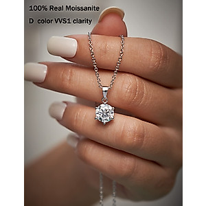 IMOLOVE Moissanite Solitaire Pendant Necklaces for Women Sterling Silver with 18K White Gold Plated 2 Carat D Color VVS1 Clarity Mossanite Jewelry for Women