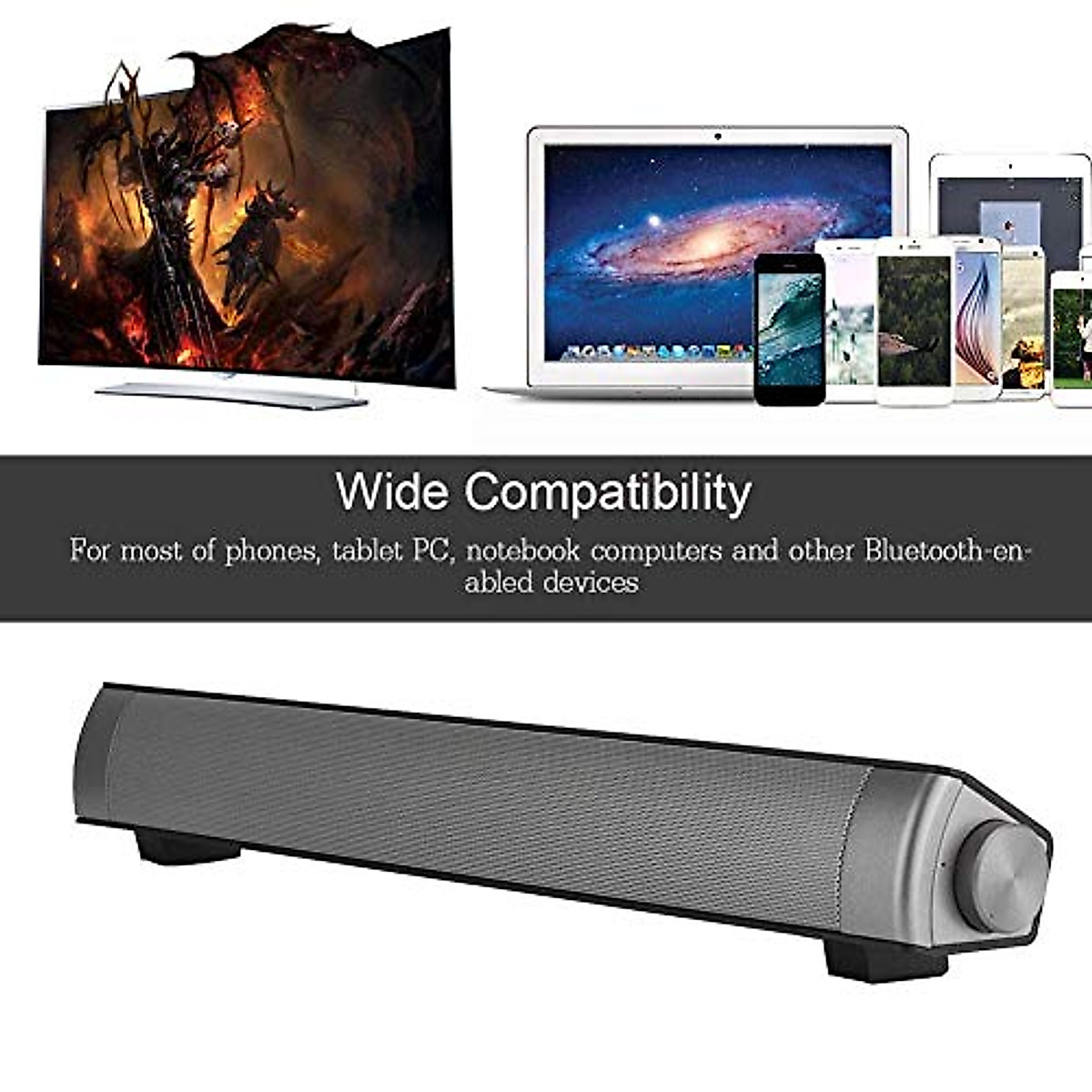 Portable Smart Hi-Fi Heavy Bass Bluetooth Soundbar Home Theatre Speakers Noise Cancelling AUX/TF Card Wireless Sound Bars for TV