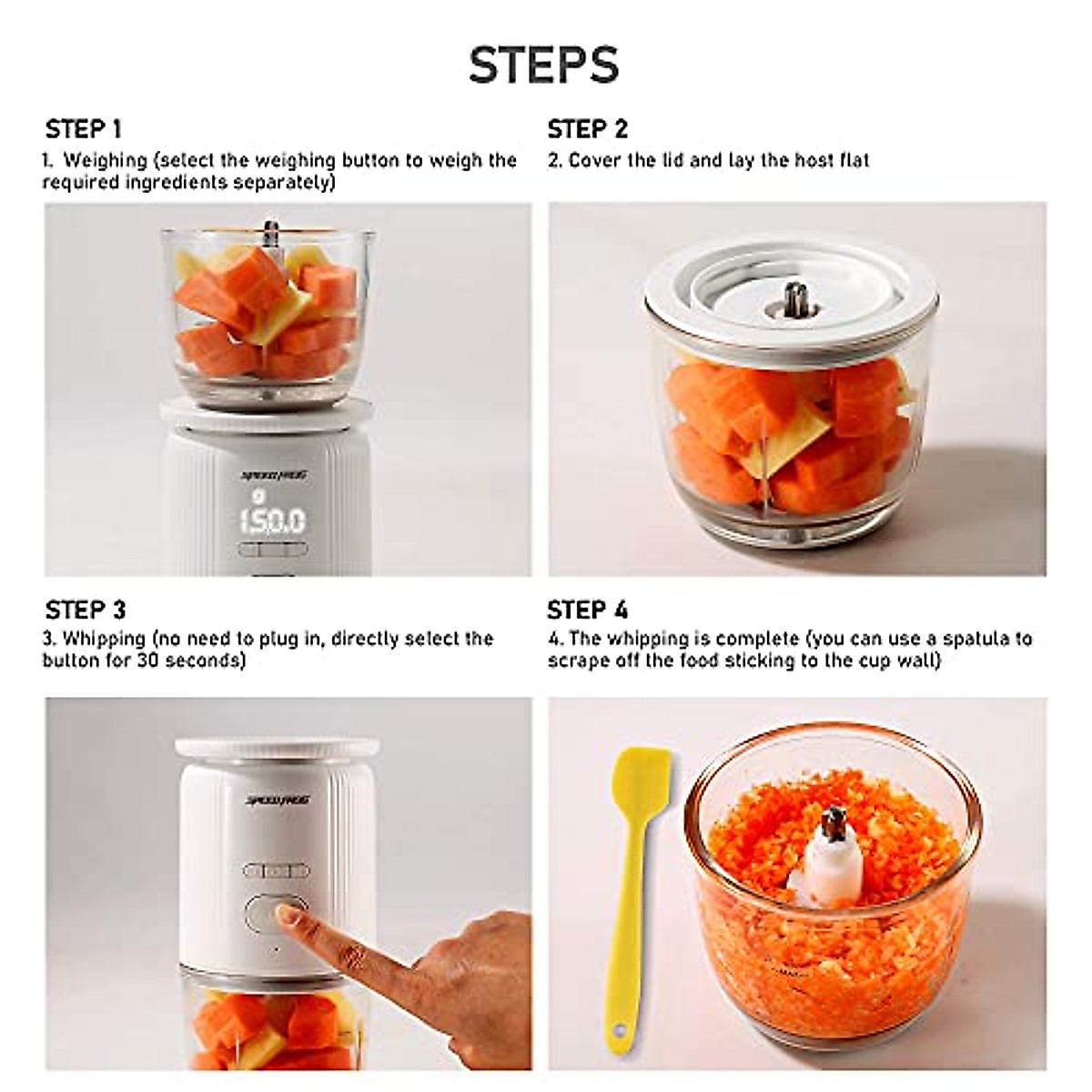 Baby Food Maker | Baby Food Processor with Kitchen Scale, Wireless Portable Food Chopper Electric, Suitable for Meat, Vegetables, Fruits, Spices, Baby Food (300ML)