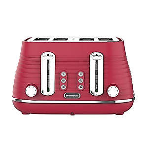 Homeart Riva Electric Kettle With Removable Limescale Filter and 4-Slice Retro Toaster Stainless Steel With Removable Crumb Tray Combo, Red