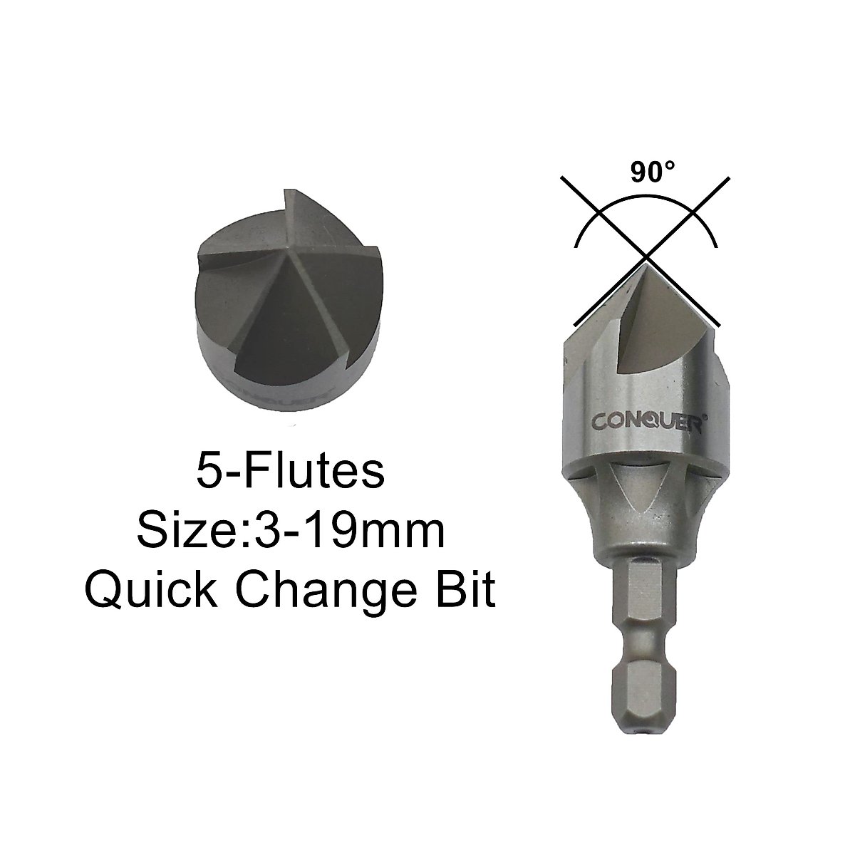 CONQUER Tools 2PCS Deburring Chamfer Tool Set, Deburring External Drill Bit, Countersink Drill Bit for Fit 1/8"-3/4"(3mm-19mm)