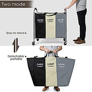 Laundry Hamper, Large Storage Basket Sorter 3 Section Bag Organizer for Dirty Clothes - Toys - Towel,16 X 30 X 35 inch Heavy Duty Laundry Cart Baskets with Wheels in Laundry Room Organization (white)