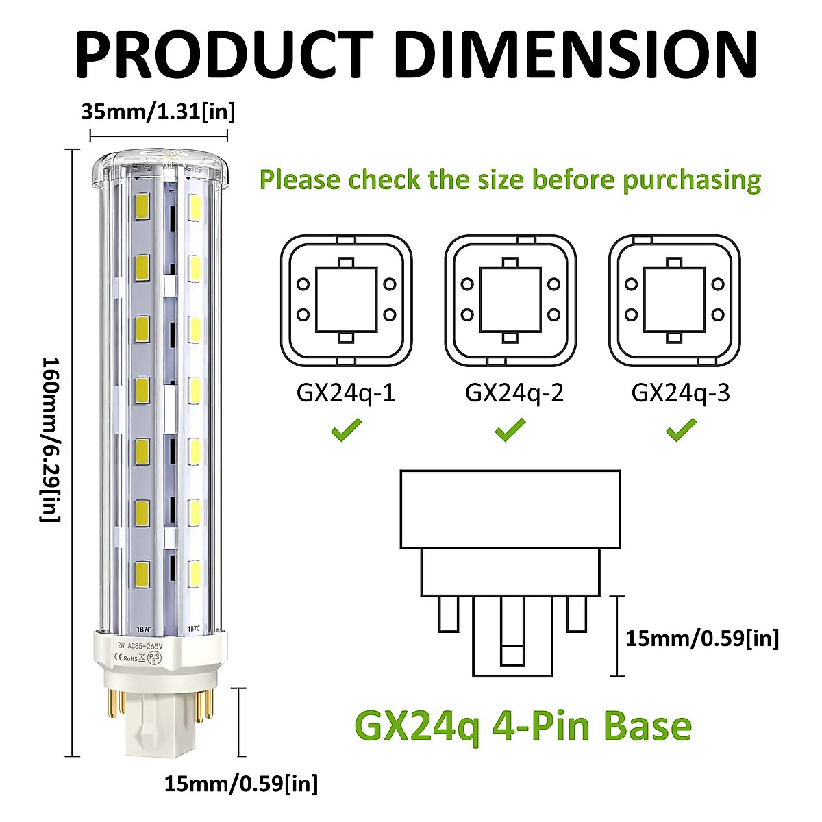 Bonlux 12W GX24Q/G24Q 4-pin Base LED Light Bulb, GX24 LED PL Recessed Light (26W CFL Equivalent) Daylight 6000K for Ceiling Light Downlights (4-Pack, Remove/Bypass The Ballast)