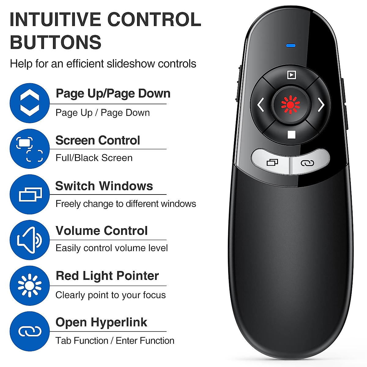 DINOSTRIKE 2 in 1 Type C and USB Presentation Clicker for Powerpoint Presentations,RF 2.4GHz Wireless Presenter Remote Slide Advancer with Volume Control for Mac Laptop Computer Office Classroom