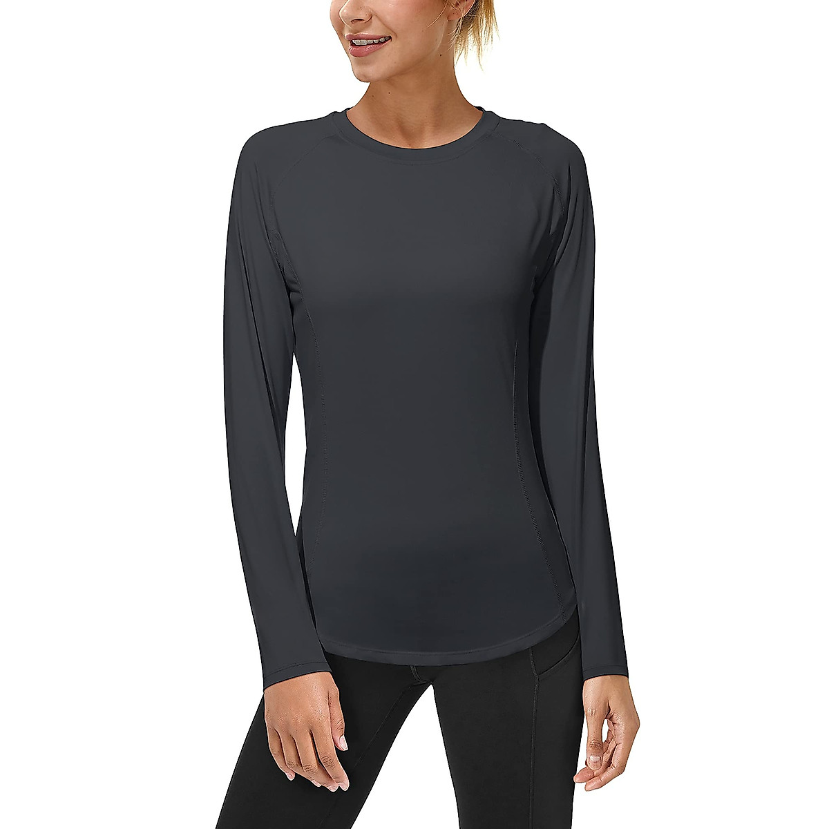 (Size:L) 2 Pack Womens Long Sleeve UV Sun Shirts UPF 50+ Workout Swim Rash Guard Tops