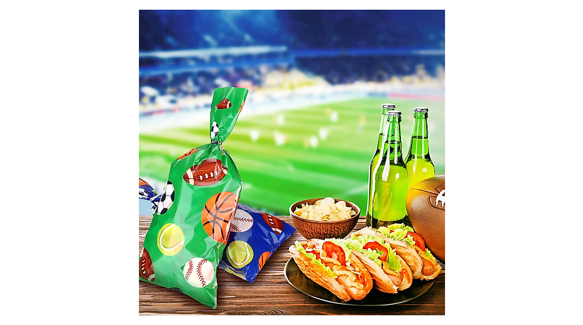 Sports Treat Bags - 100 Sports-themed Goodie Bags with Silver Ties