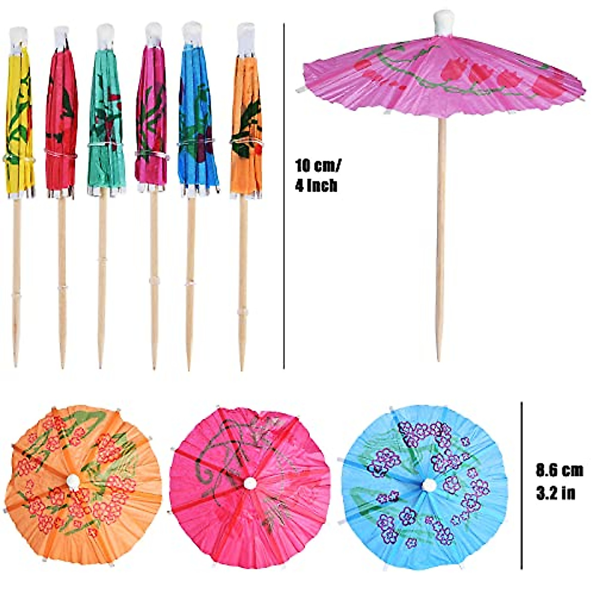 ALINK 144-Pack Cocktail Drink Umbrella Picks, Cupcake Toppers, Luau Parasols Toothpicks for Tropical Hawaiian Tiki Party Decorations