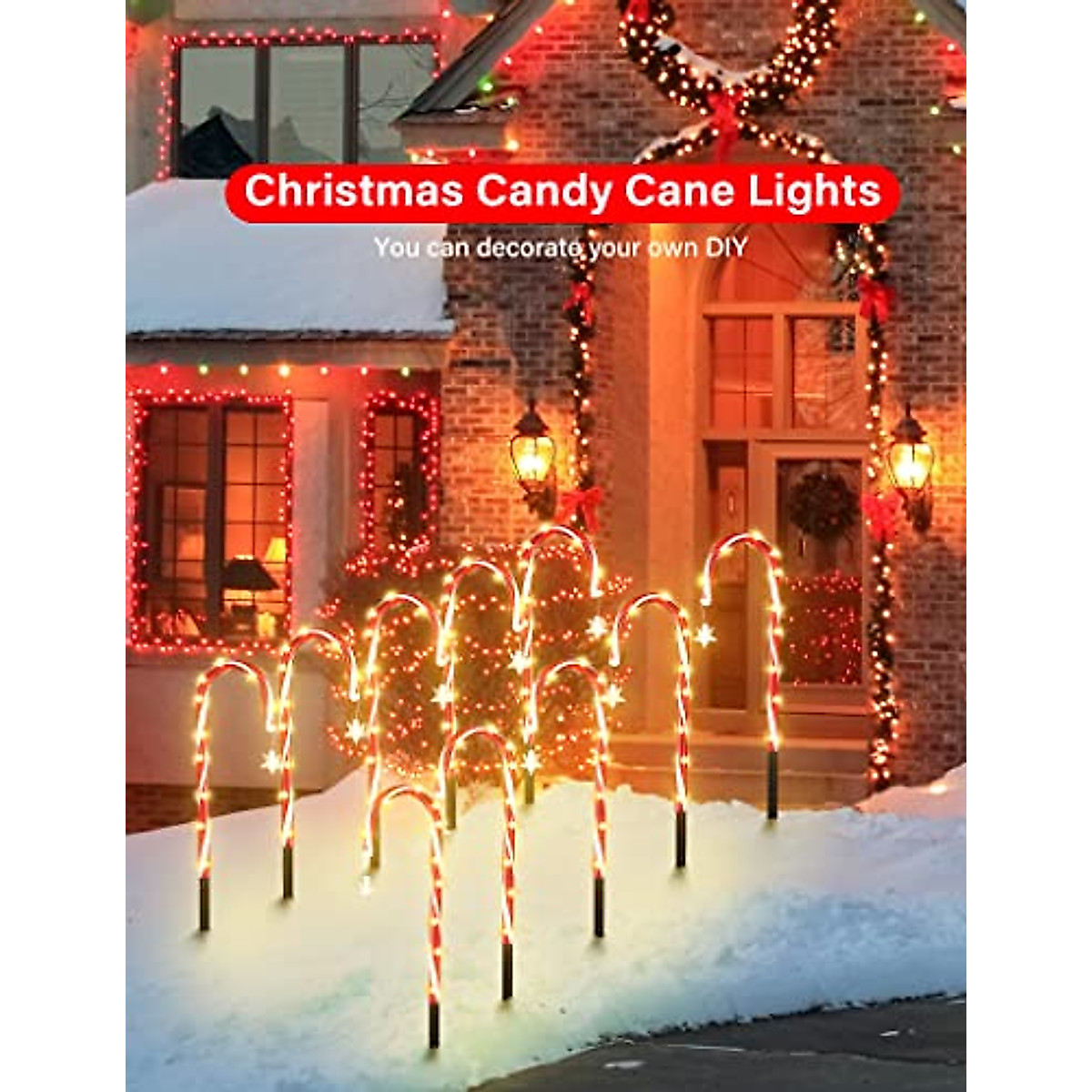 12 Pack Solar Christmas Candy Cane Lights, 21" Candy Cane Pathway Lights Outdoor Markers Christmas Decorations Lights with 8 Lighting Modes, for Xmas Holiday Party Garden Walkway Patio Garden Decor