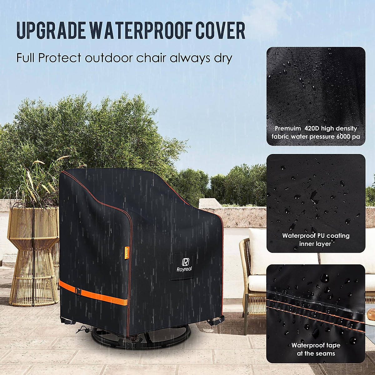 royreal Patio Chair Covers Outdoor Waterproof Furniture Adirondack Chair Covers,Rocking Chair Cover Outdoor Swivel Chair Covers(2Pack 30" W*34" D*38.5" H)