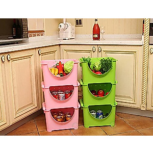 Basicwise Stackable Plastic Storage Container, Green Stacking Bins