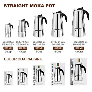 DITOSH 6 Cup Stovetop Espresso Maker Stainless Steel Moka Pot Espresso Maker Percolator Italian Coffee Maker Capable Mocha Coffee Machine Cafe Classic Maker for Home & Camping 300ml 10oz
