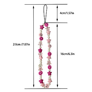 KURTCB Smile Face Beaded Phone Lanyard Wrist Strap Handmade Rainbow Clay Beads Pearl Car Key Camera Decoration Bracelet Keychain for Women Girls (Pink)