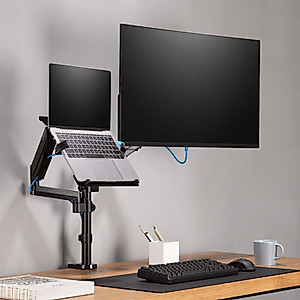 AVLT Laptop and Monitor Arm Tall Pole - Mount 15.6" Notebook and 32" Monitor on 2 Full Motion Adjustable Arms - Organize Your Work Surface with VESA Monitor Desk Mount