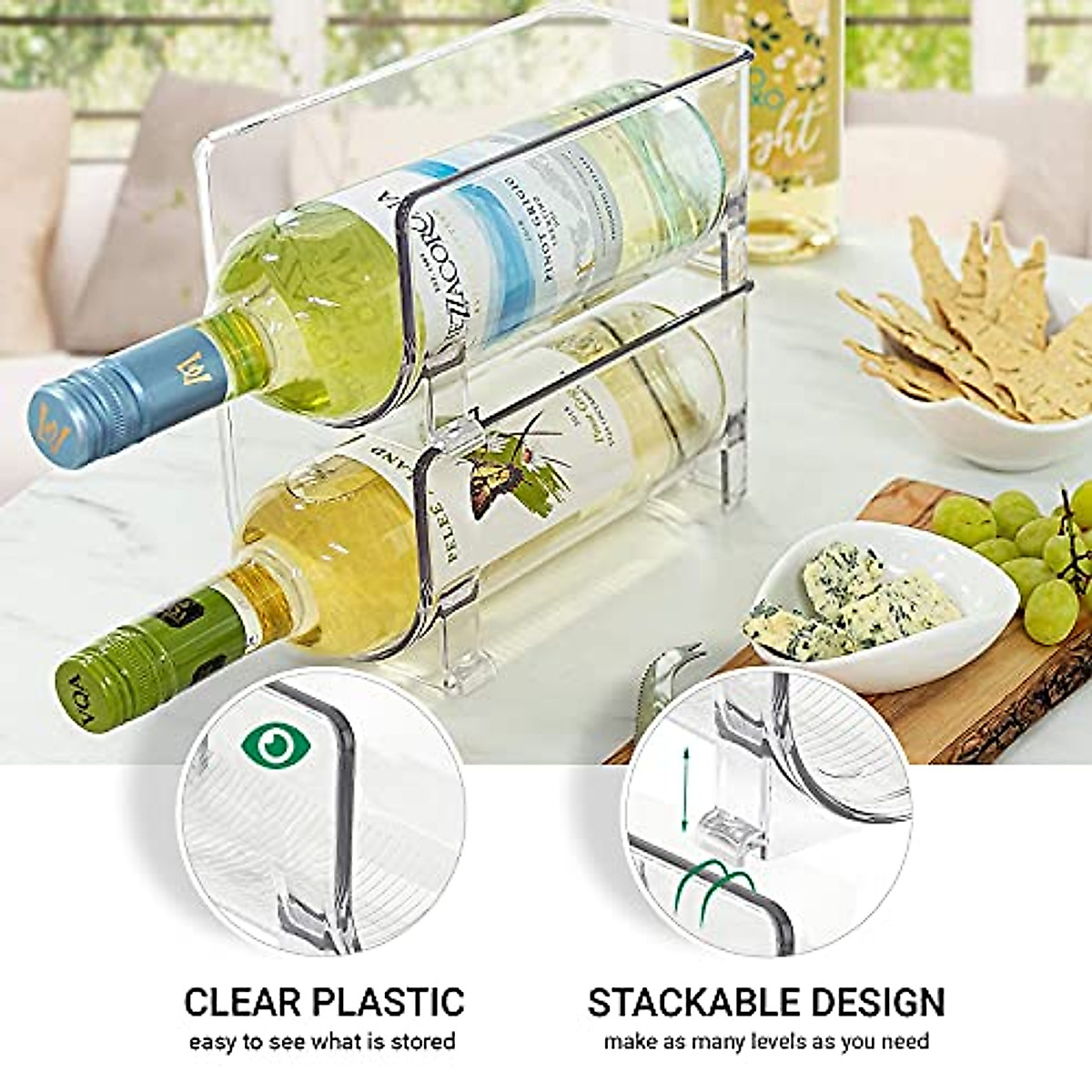 JINAMART Set of 3 Stackable Wine Storage Rack | Counter Top Wine Holder | Free Standing Organizer for Refrigerator or Kitchen Countertops (Holds 3 Bottles)