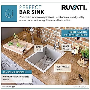 Ruvati 15 x 20 inch Drop-in Topmount Bar Prep Sink 16 Gauge Stainless Steel Single Bowl - RVH8110