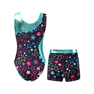 winying Kids Girls Two Piece Unitard Leotard Stretchy Fitness Bodysuit Gymnastic Dancewear Starry Black A 8 Years