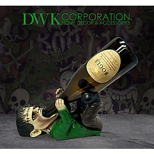 DWK Frankenstein Wine Bottle Holder | Countertop Rack Wine Holders | Horror Kitchen Wine Decorations Theme Sets | Cute Goth and Cool Mom Gifts - 10.5"