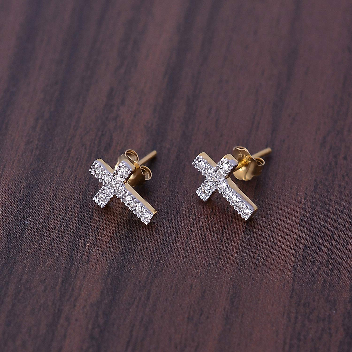 Shweta Creations 14K Yellow Gold 0.12 cttw. Natural Diamond Cross Stud Earrings (G-H Color, SI1-SI2 Clarity) Fine Jewelry for Women Gifts