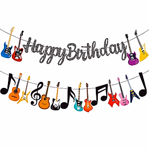 Guitar Birthday Party Banner Music Note Guitar Party Banners Guitar Birthday Party Decorations 2Pcs Guitar Cutout Banners for Rock Guitar Baby Shower Supplies
