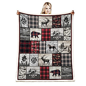 Wolf Bear and Deer Throw Blanket Rustic Cabin Decor Woodland Blanket Plaid Christmas Blanket Gifts for Women Southwestern Farmhouse Decor for Couch Bed Livingroom