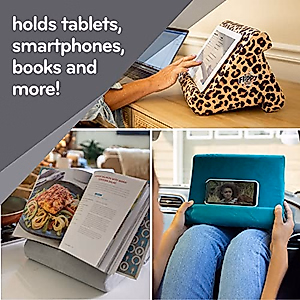 Flippy Tablet Pillow Stand and iPad Holder for Lap, Desk and Bed, Multi-Angle with Storage, Compatible with Kindle, Fire, iPad Pro 12.9, 10.9, 10.2, Air and Mini, Samsung Galaxy (Miami Blue)