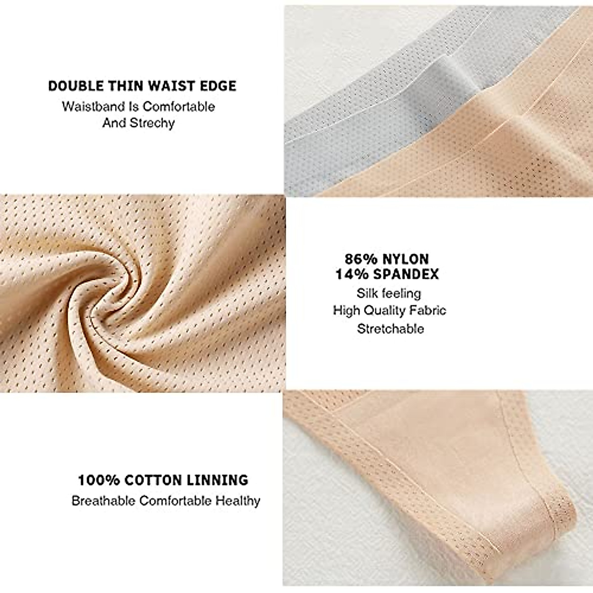 SSSLine Women's Cotton Thongs, Seamless Thongs for Women, Soft Breathable Stretch Panties, 6 Pack Cotton Full Coverage Underwear (Medium, Black)