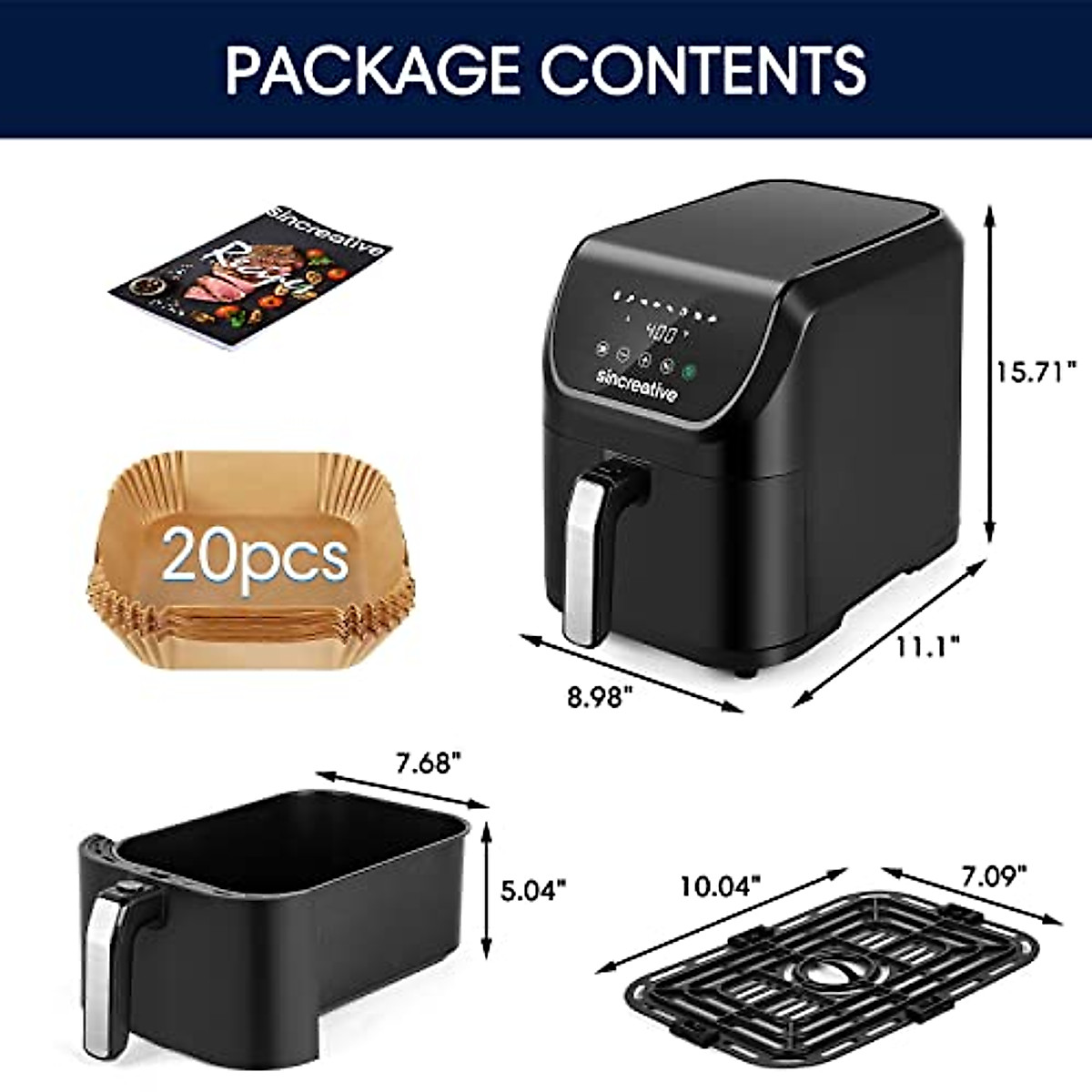 Air Fryer 5.5 QT, 8-in-1 Compact Hot Air Fryers, Electric Oilless Small Airfryer with Digital LCD Touch Screen, Non-Stick Basket, Recipe Book and Disposable Paper Liners, Gift for Mom Women Wife