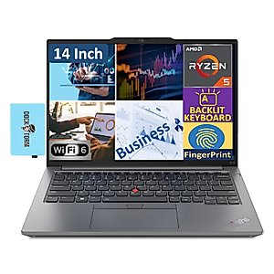 LENOVO ThinkPad E14 Business Laptop 14.0" FHD IPS Display (AMD Ryzen 5 7530U 6-Core, 16GB RAM, 512GB PCIe SSD, AMD Radeon, Backlit Keyboard, FP Reader, WiFi 6, Webcam Win 11 Pro) with Hub