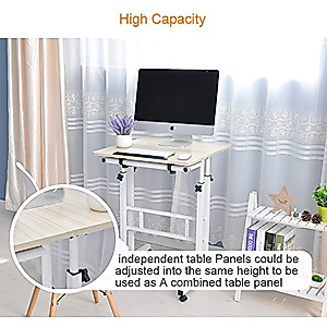 soges Adjustable Mobile Stand Up Desk Standing Desk Computer Desk Workstation Sit-Stand Desktop Standing Desk,White Maple 101-MP