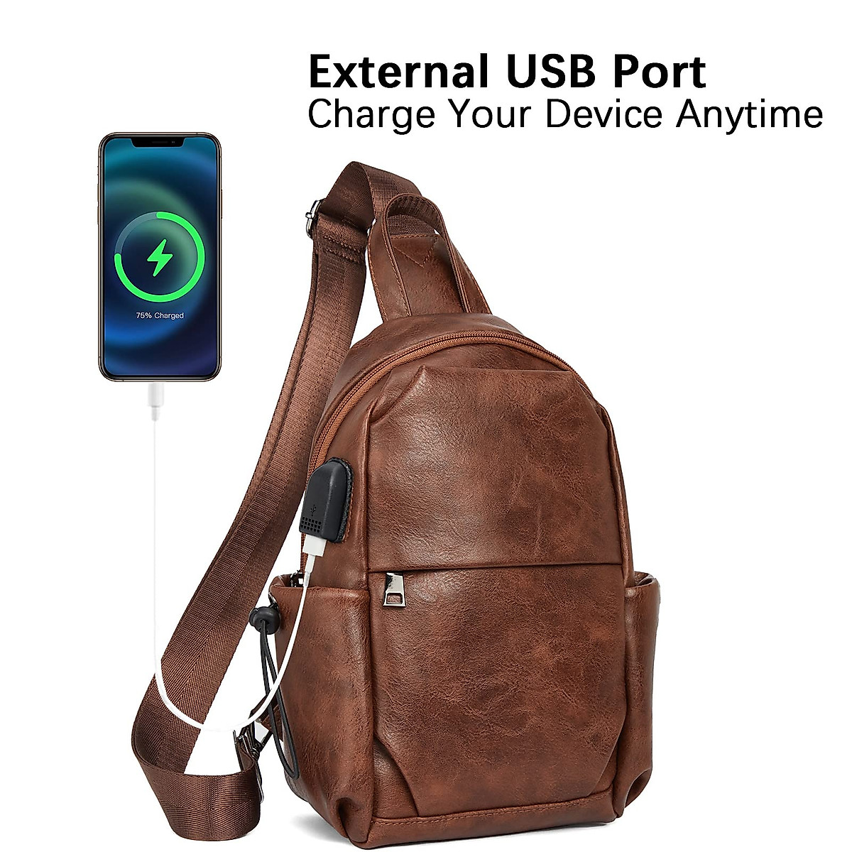 BOSTANTEN Sling Bag Leather Crossbody Backpack Shoulder Bag for Men Travel Hiking Everyday Use, Brown