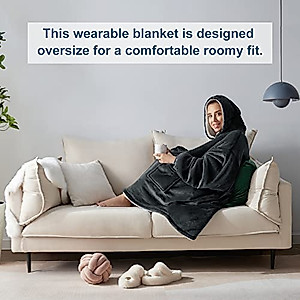 CozyLux Wearable Blanket Hoodie Gifts for Women, Oversized Warm Sherpa Flannel Sweatshirt Blanket with Hood and Pockets, One Size Fits All Presents for Women, Grey