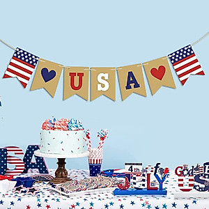 USA Banner Patriotic Garland Bunting 4th th of July Decorations American Independence Day Parade Memorial Day Veterand Day Celebration Red White and Blue Theme Indoor Outdoor Party Supplies