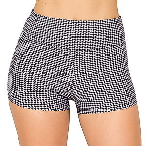 ALWAYS Women Workout Yoga Shorts - Premium Soft Solid Stretch Cheerleader Running Dance Volleyball Short Pants Houndstooth 2007 XL