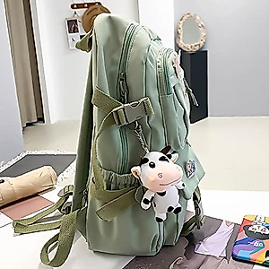 hwojjha Backpack Lovely Pastel Rucksack for Teen Girls, Cute Aesthetic Bookbag for School with Kawaii Pin and Accessories (green)
