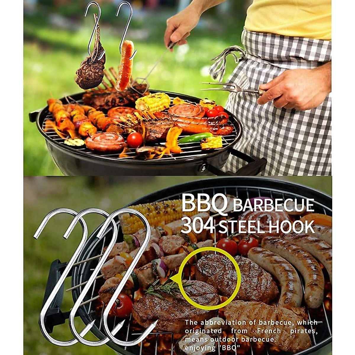 ARTOYS Meat Hooks 4'' 4mm, SUS304 Stainless Steel Butcher's Hook(10Pack), Meat Hook for Smoker, Drying, Butchering, Smoking, BBQ, Grilling,Jerky.