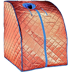 Durherm Infrared Sauna, Low EMF Negative Ion Portable Indoor Sauna with Chair and Heated Footpad, Copper, Large