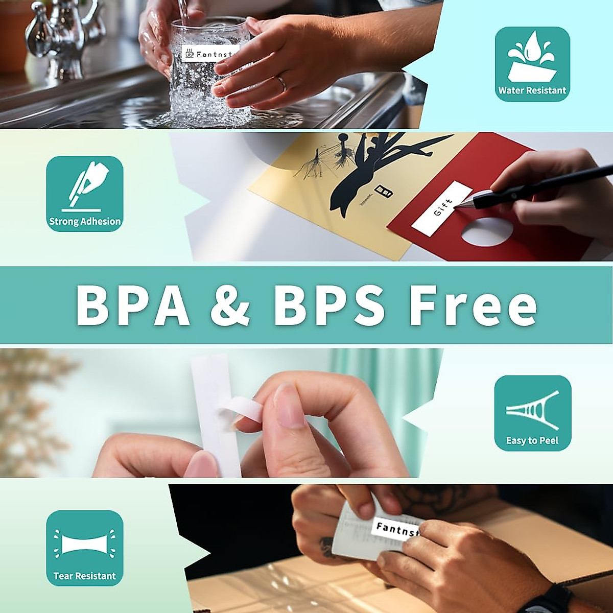 Phomemo D30 Label Maker Machine with 4 Tapes-Black on White Tape 12mm 0.47 in, Mini Bluetooth Label Printer, Portable Smart Phone Handheld Sticker Mini Labeler Inkless Rechargeable, BPA-Free