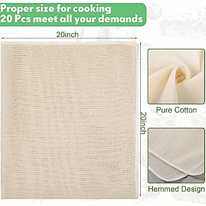 Chumia 20 Pcs 20x20 Inch Cheese Cloths for Straining Grade 100 Cheesecloth Reusable Muslin Cloth for Straining Unbleached Cotton Cheese Cloth Bulk for Baking, Juicing, Cheese Making