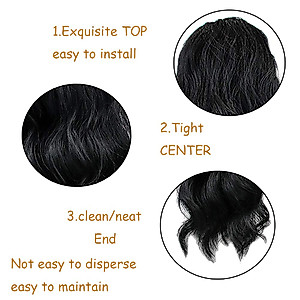 KETHBE 24 Inch Long Body Wave Ponytail hair Extension Synthetic Heat Resistant Wrap Around Drawstring Curly Wavy Ponytail Hairpieces for Women(Black)