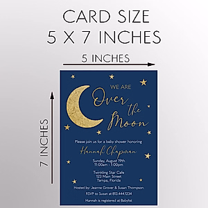 Over The Moon Baby Shower Invitations For Boy Customizable Twinkle Stars Invites (12 Count)