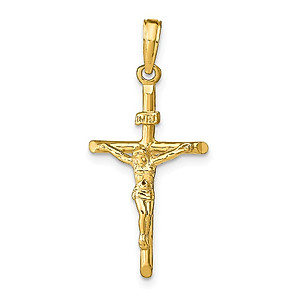 Solid 14k Yellow Gold Stick Style Cross Pendant Crucifix Charm Small - 1" Height