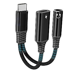 USB C to 3.5mm Headphone and Charger Adapter, 2-in-1 USB C to Aux Audio Mic Jack Cable with PD 60W Fast Charging Dongle Type C Earphones Cord for Samsung Galaxy S20 S21 S22,Note 20 10,Pixel 2 3 4 XL