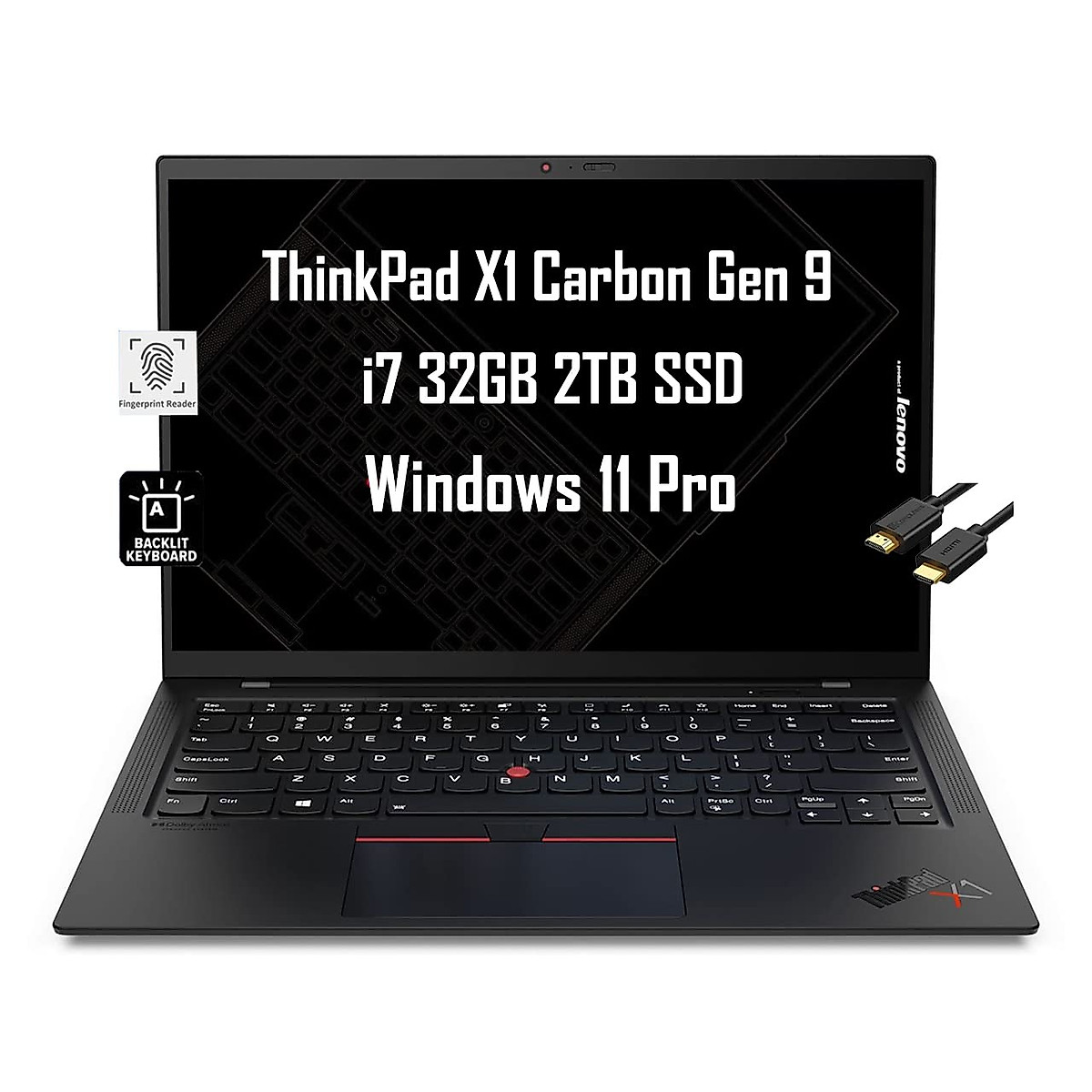 Lenovo ThinkPad X1 Carbon Gen 9 Business Laptop (14" FHD+, Intel i7-1185G7 vPro, 32GB RAM, 2TB PCIe SSD), Thunderbolt 4, Backlit, Fingerprint, 3-Year Warranty, Webcam, Wi-Fi 6, IST Cable, Win 11 Pro