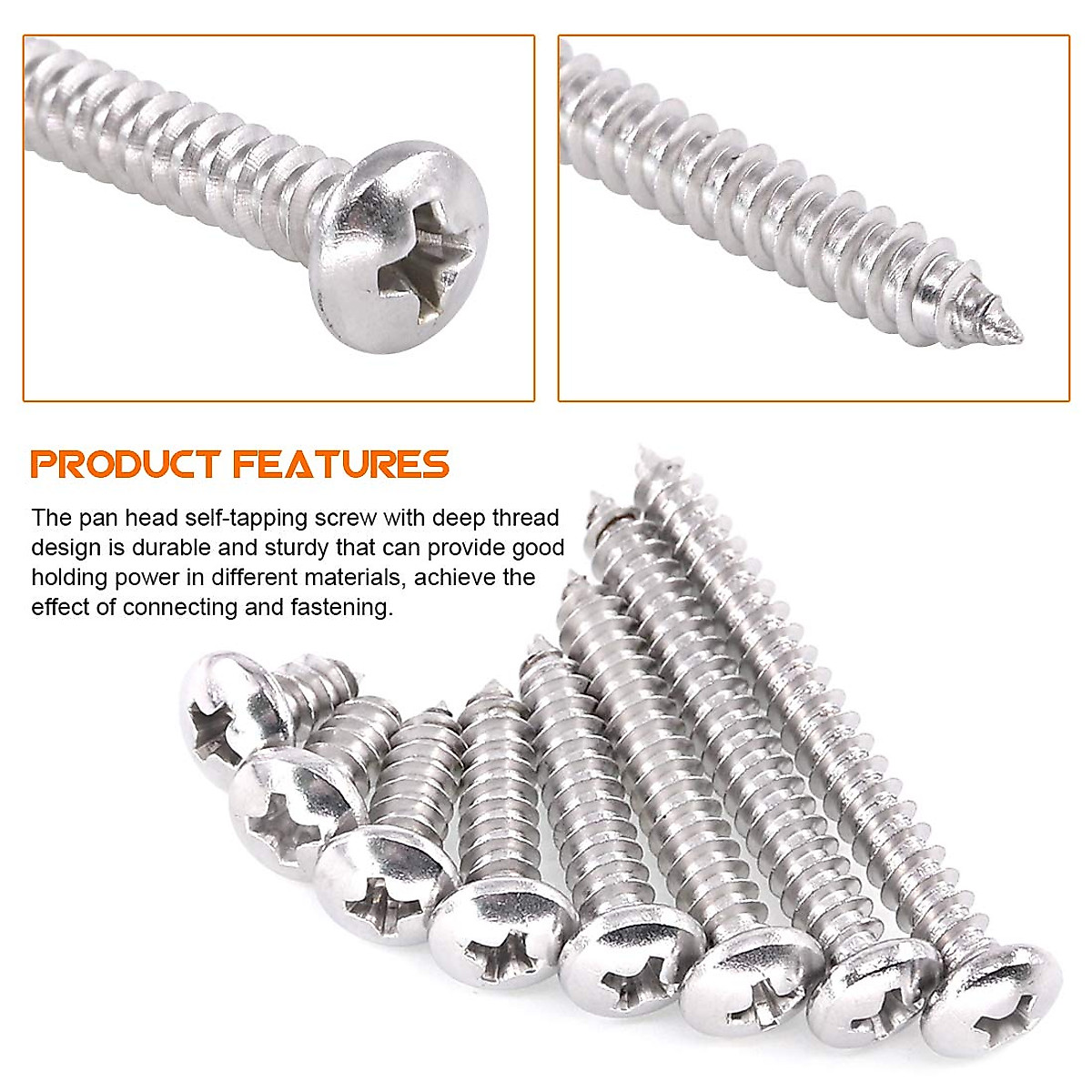 Rustark 150Pcs M5 304 Stainless Steel Round Pan Head Phillips Cross Screws Drive Self-Drilling Screws Assortment Kit