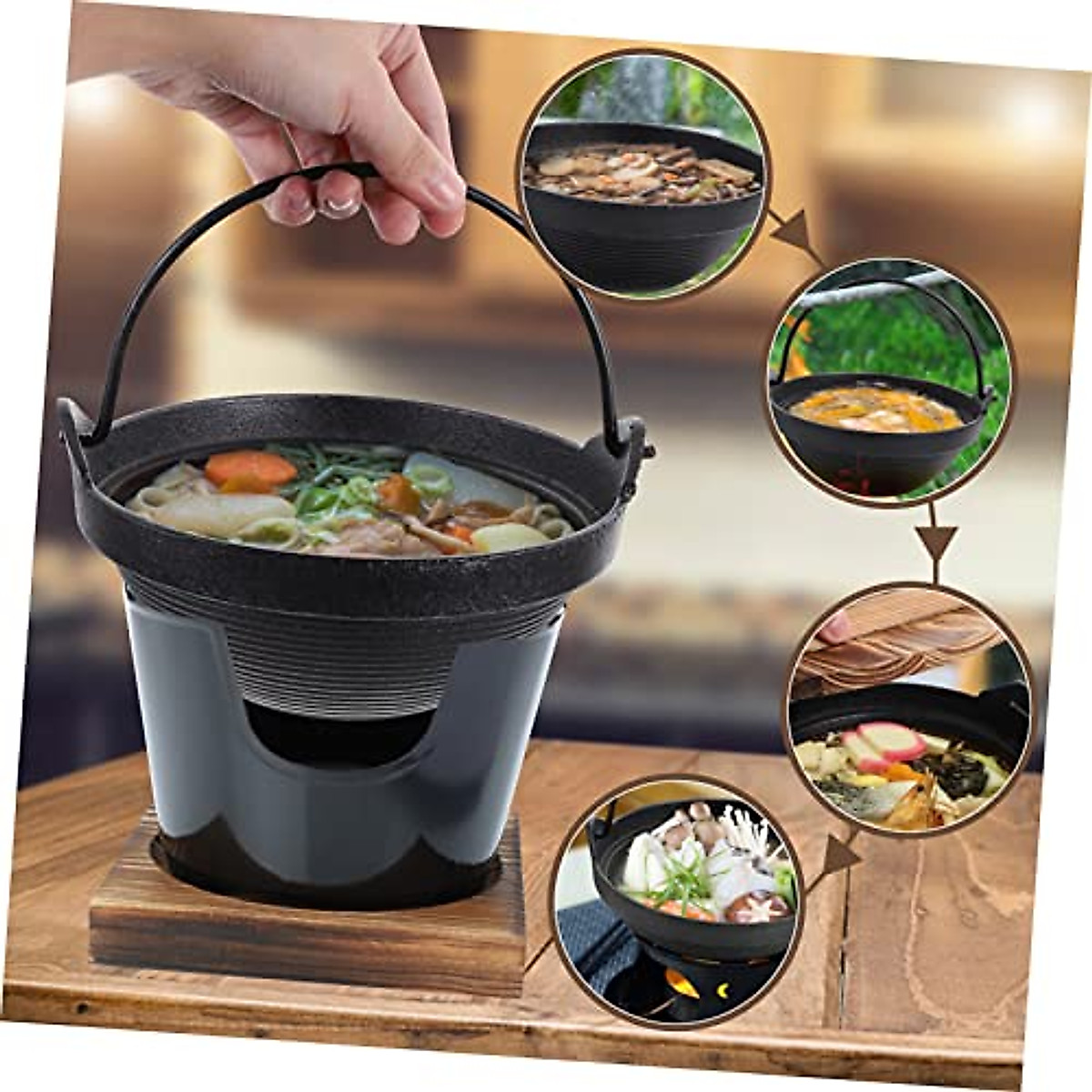 UPKOCH 1 Set Pot Outdoor Cookware Japanese Style Pot Iron Stock Pot Nabemono Hot Pot Hanging Stewpan for Hone Non-stick Pot Outdoor Saucepan Grey Korean Wood Non Stick Pan Cast Iron Pot