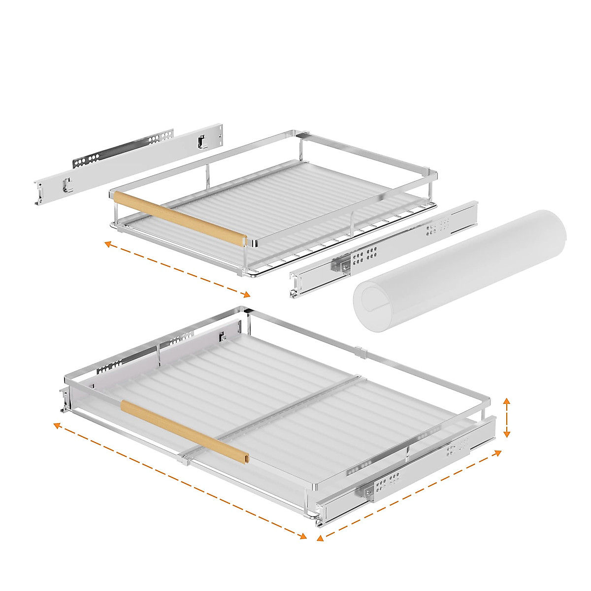 SANNO Pull Out Cabinet Organizer, Slide Out Cabinet Shelf,Under Sink Slide Out Cabinet Organizer, Pots Pans Organizer Smooth Roll,Expandable Width 16.1~26.4" W