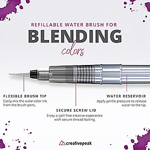 Creativepeak Watercolor Brush Pens - 24 Vibrant Coloring Pens & 2 Blending Brushes - Premium Quality Art Supplies Featuring Soft, Real Tip - Perfect for Calligraphy, Lettering, Adult Coloring