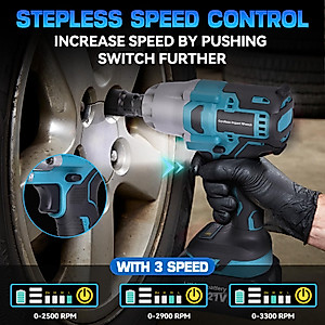 LAKIX 1/2 Impact Wrench Cordless, Impact Gun Torque 480 Ft-lbs(650N.m) 3300RPM with Brushless Motor, 21V 4.0 Li-ion Battery, 3 Extension Bars and 5 Sockets