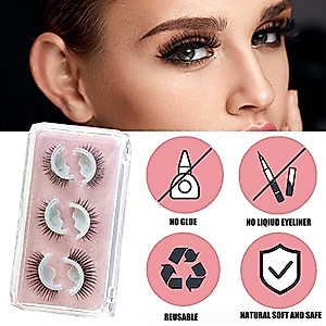 Ksiliup Reusable Self Adhesive Eyelashes 3 Styles False Eyelashes No Eyeliner or Glue Needed Stable False Lashes Natural Look Easy to Put On Waterproof Fake Eyelashes (3 Styles)